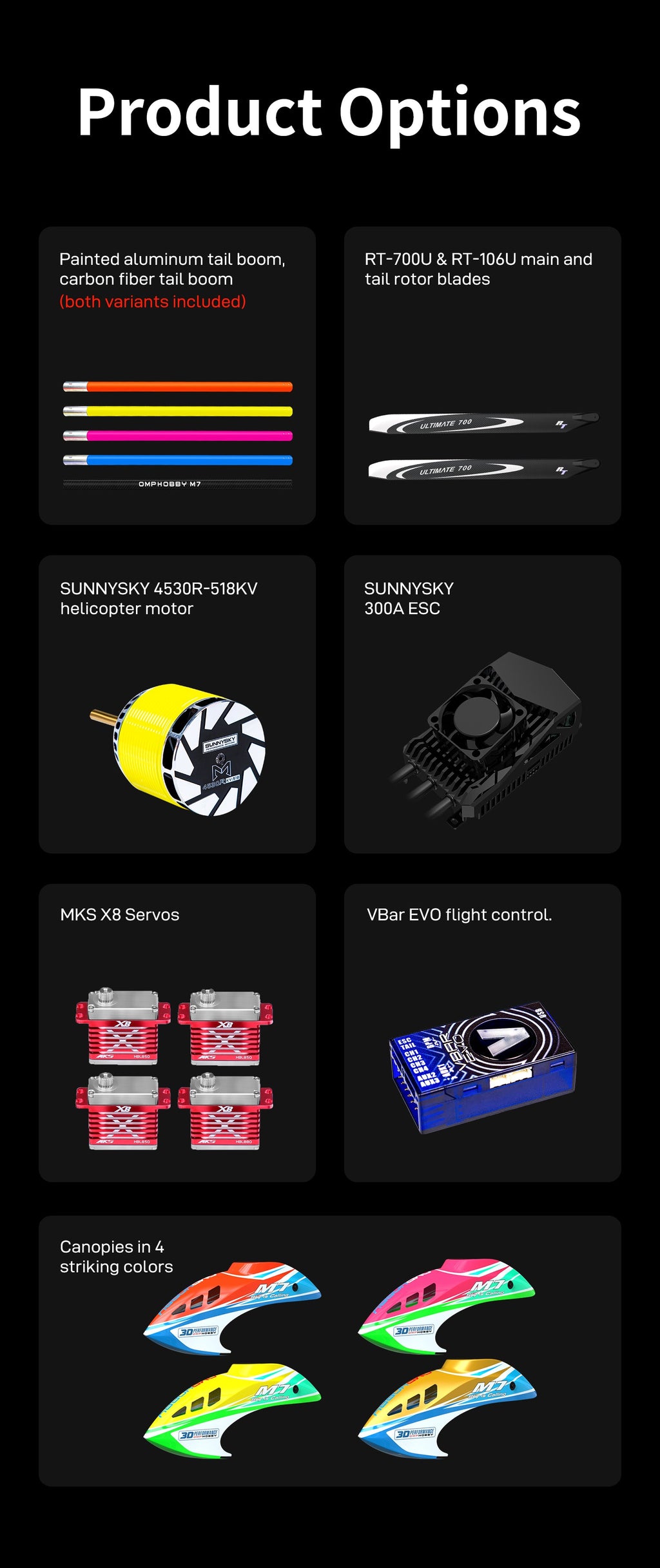 OMPHOBBY M7 RC Helicopter Frame Kit (with RotorTech 700mm blades and 1